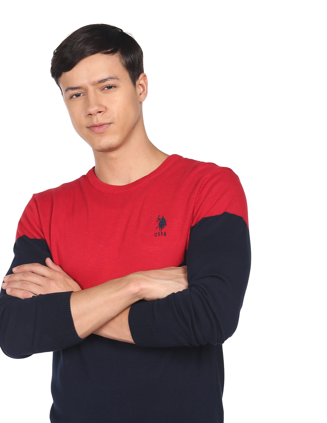 Buy U.S. Polo Assn. Men Red Crew Neck Colour Block Sweater - NNNOW.com